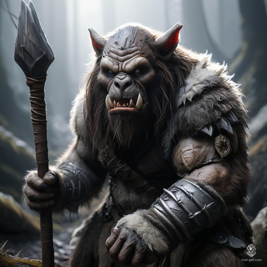 CharGen: D&D Npc Art by Rogue1873 - Bugbear Barbarian Guard in Abandoned Mine