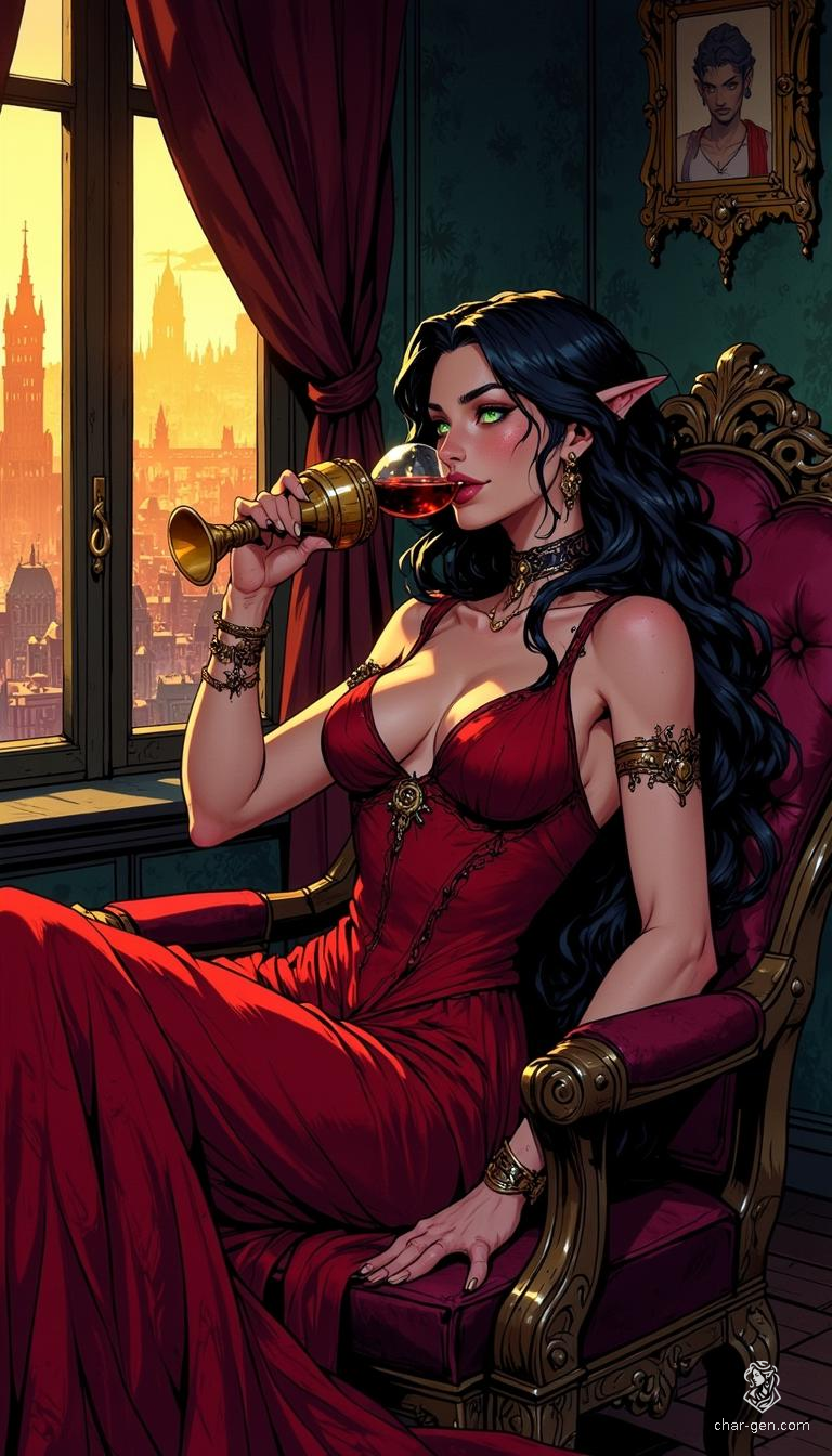 CharGen: D&D Character Art by Russiee - in warm evening light featuring a seductive human ...