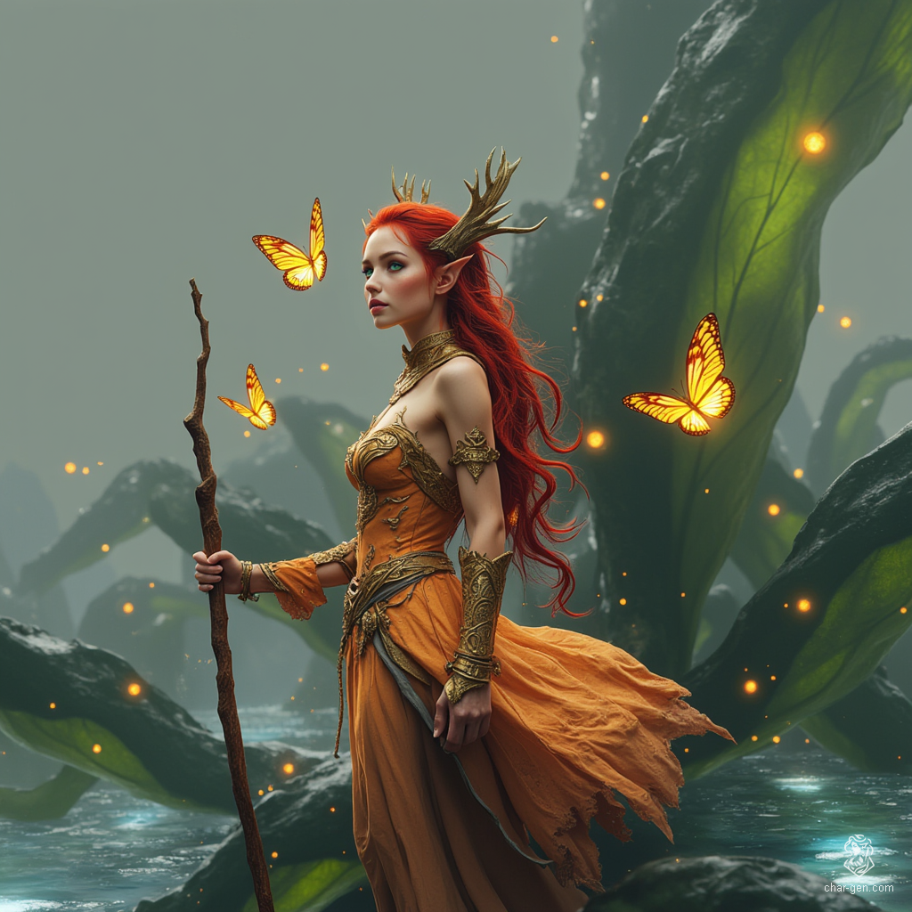 CharGen: D&D Character Art by Barbarian4081 - in Female eladrin ranger, orange heavy armor ...
