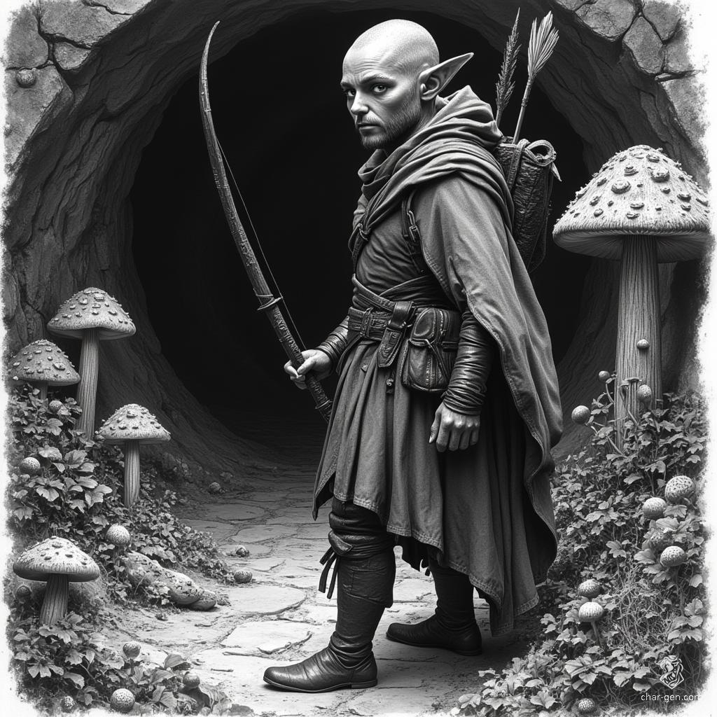 CharGen: D&D Npc Art by Nyble - Deep Gnome Ranger Archer in Cave Entrance