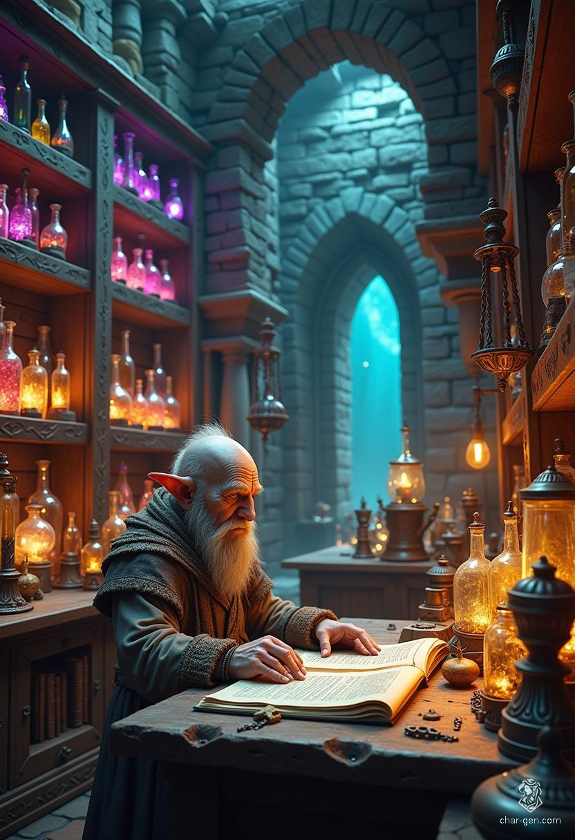 Gnome with long pointy ears Librarian | Npc Fantasy Art | CharGen