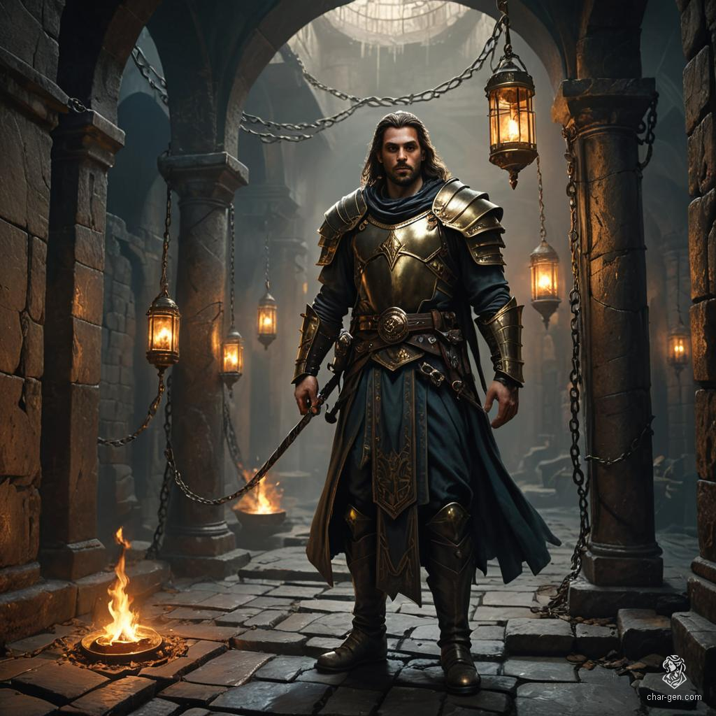 CharGen: D&D Npc Art by Druid1328 - Aasimar Paladin Guard in Dungeon