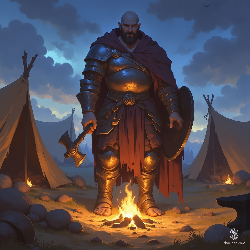 CharGen: D&D Npc Art by Ranger4051 - Goliath Cleric Blacksmith in Campsite
