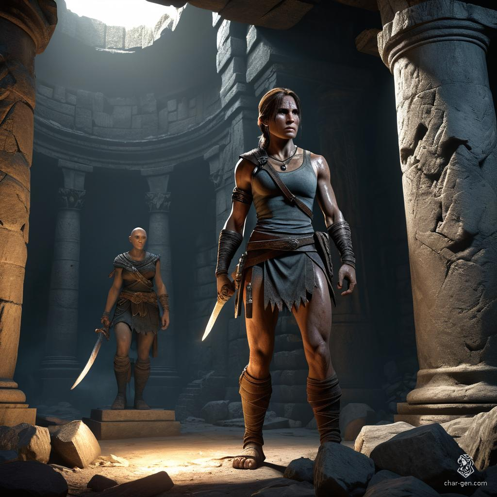 CharGen: D&D Npc Art by Xaq - Goliath Tomb Raider in Tomb