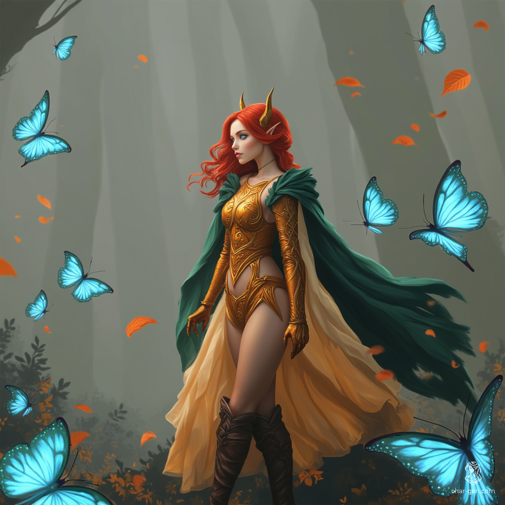 CharGen: D&D Character Art by Barbarian4081 - in Female eladrin ranger, autumn forest, orange ...