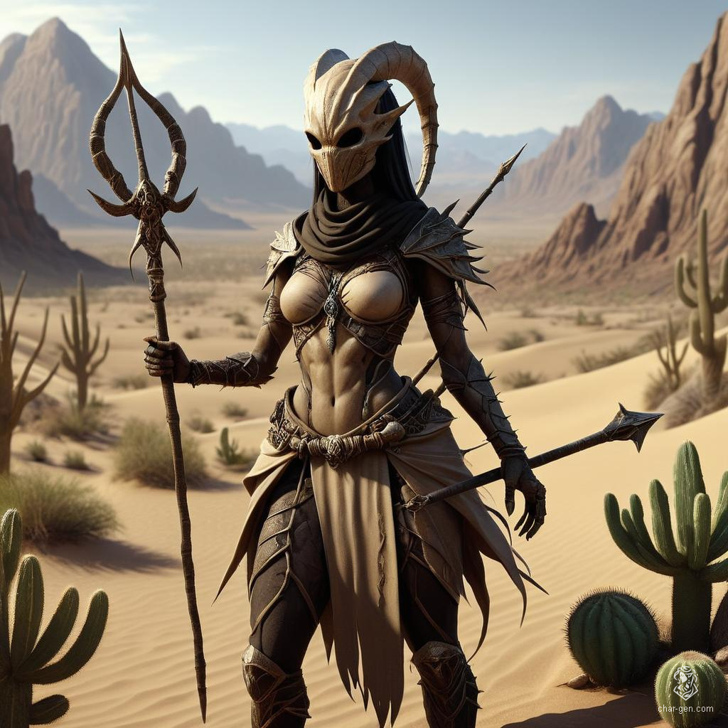 CharGen: D&D Npc Art by Warlock1692 - Earth Genasi Wizard Hunter in Desert