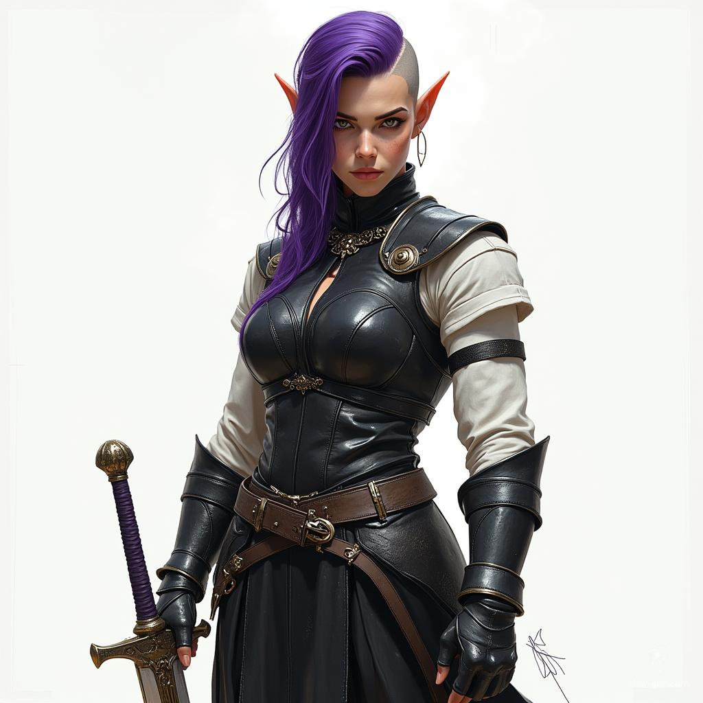 CharGen: D&D Character Art by Crucius - in A full-body portrait of an elven fighter woman with ...