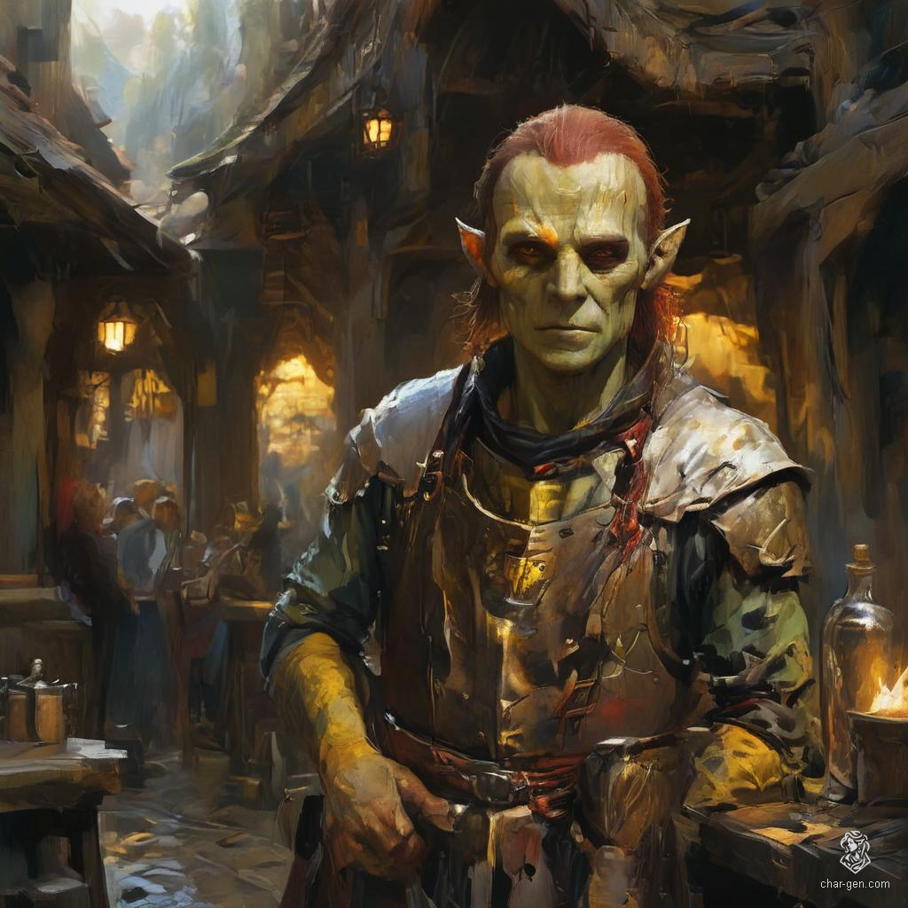 CharGen: D&D Npc Art by CharGen - Githyanki Innkeeper in Medieval Tavern