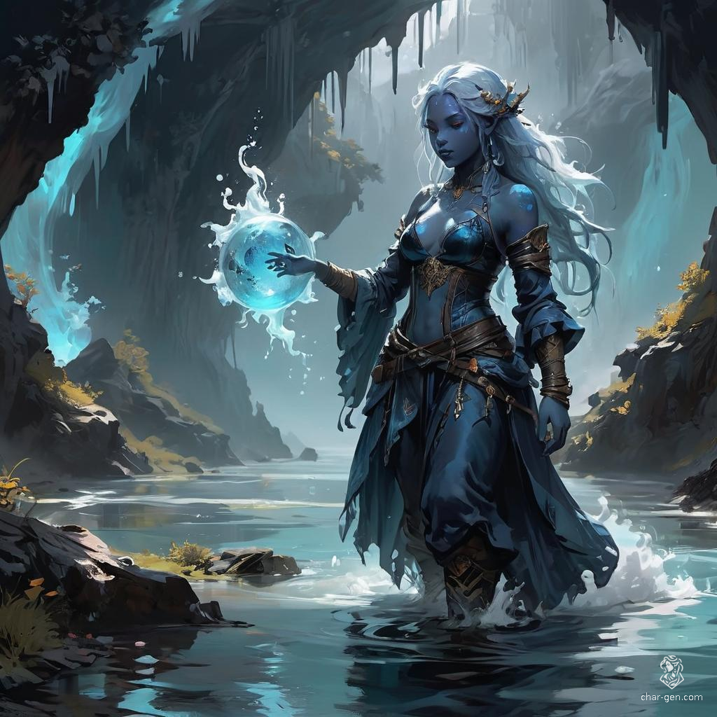 CharGen: D&D Npc Art by LoganXVII - Water Genasi Sorcerer in River