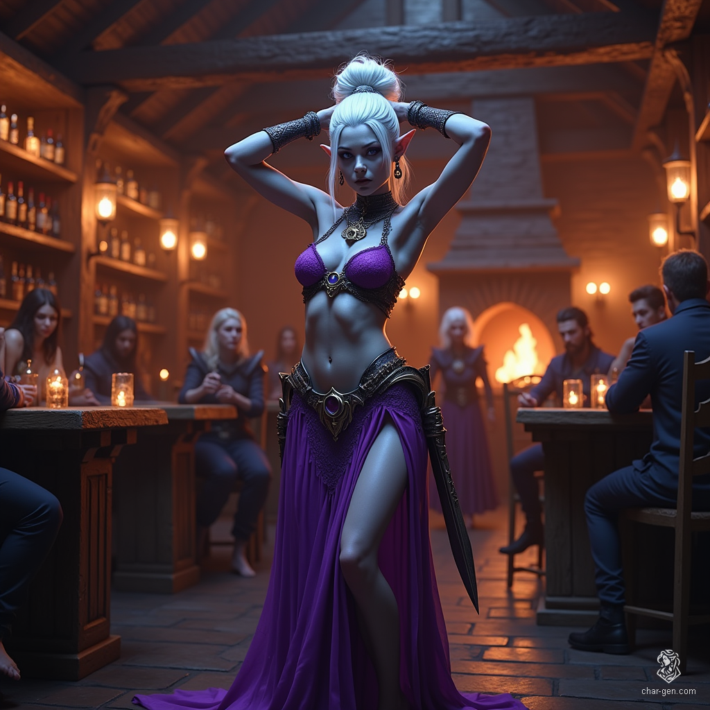 CharGen: D&D Npc Art by Bodach5691 - Drow Wizard Innkeeper in Medieval Tavern
