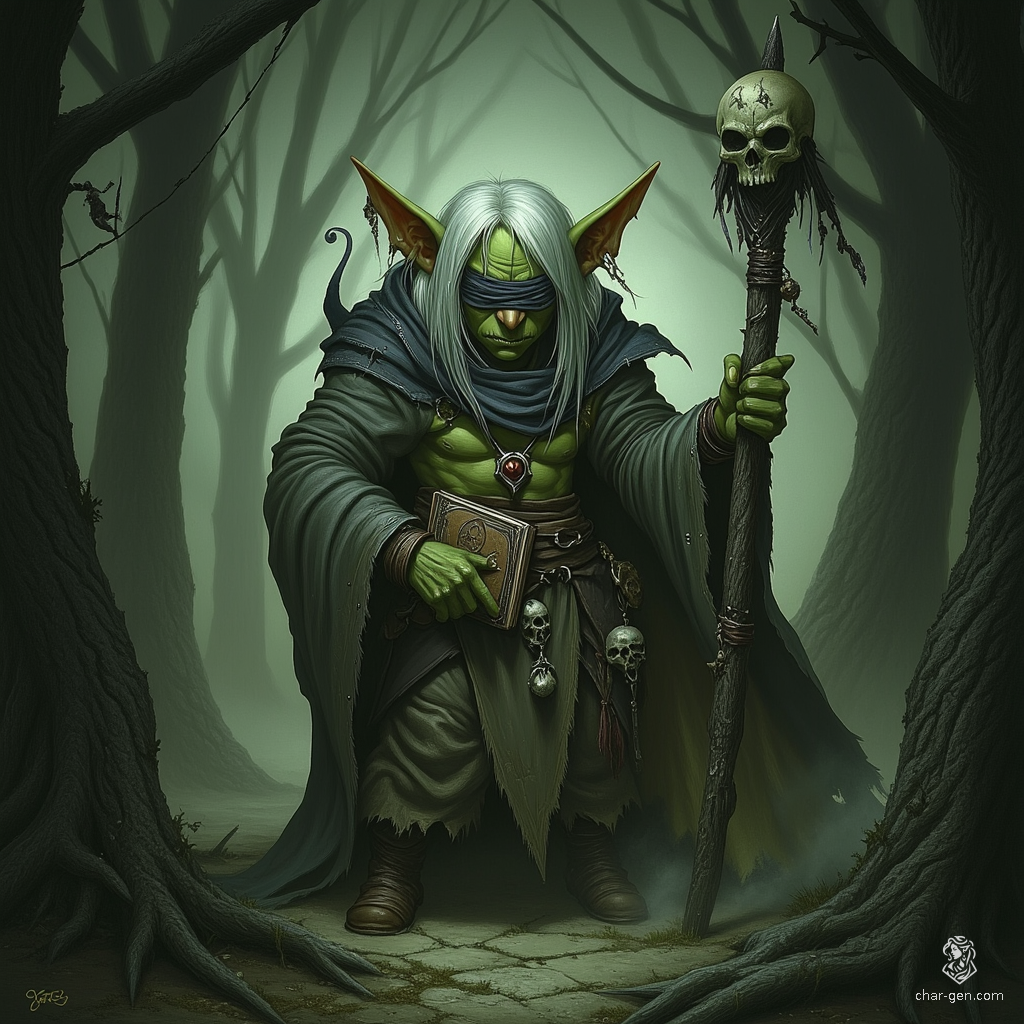 CharGen: D&D Npc Art by Ranger3808 - Goblin Wizard in Forest at night